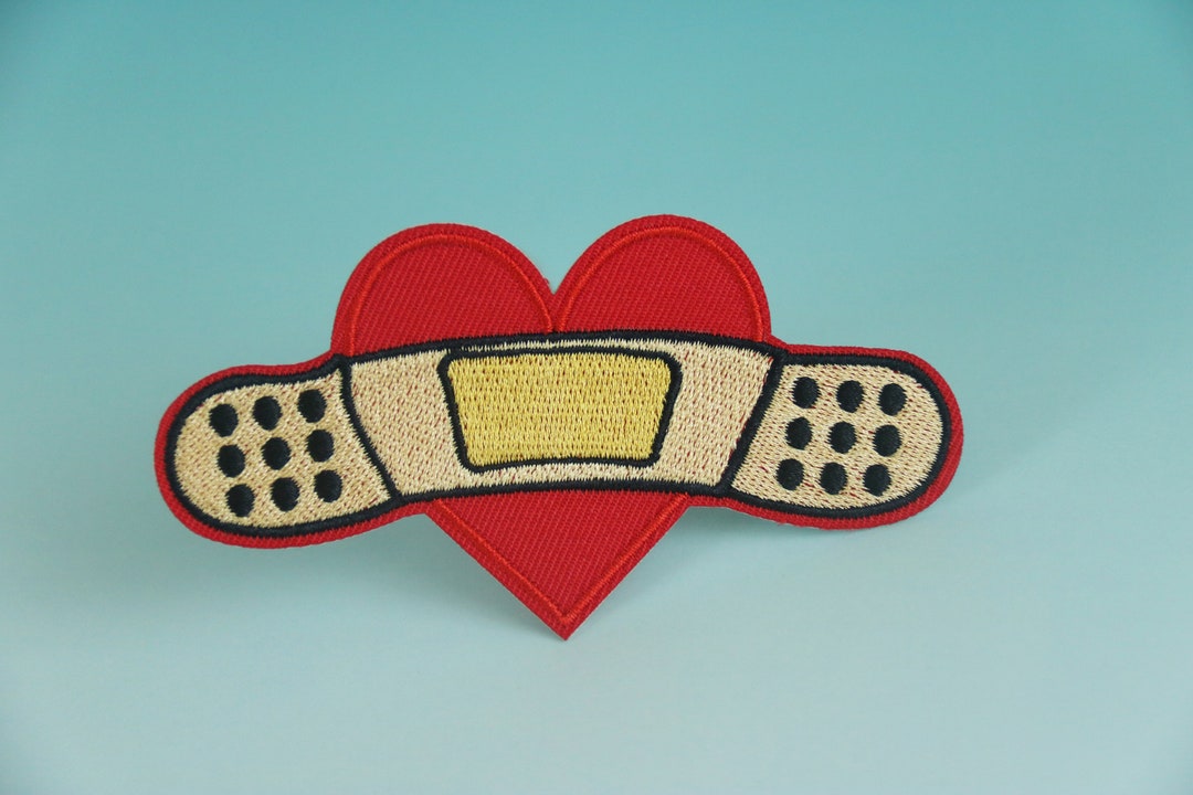 Broken Heart Patch, Band-aid Heart Patch, Iron on Patch, Embroidered ...