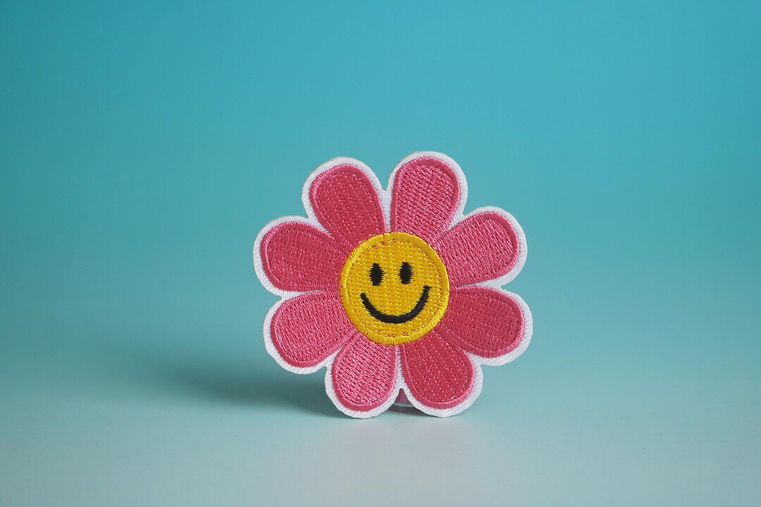 Pink Smile Flower Embroidered Iron on Patch - Etsy