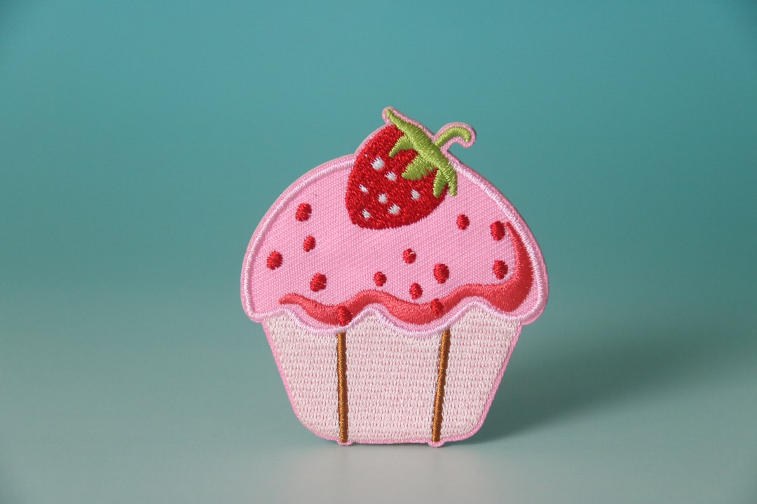 Pink Strawberry Cupcake Patch, Dessert Patch, Iron on Patch ...