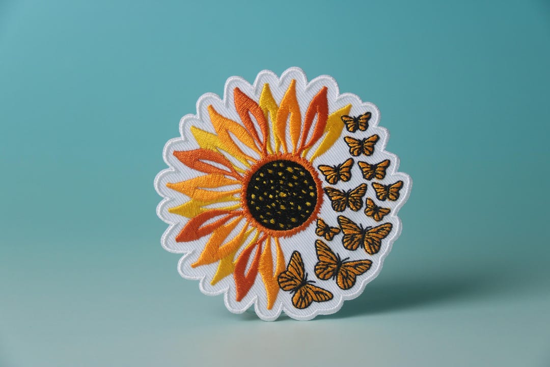 Sunflower and Butterflies Patch, Iron on Patch, Embroidered Patch, Aesthetic Patch, Funny Patch ...