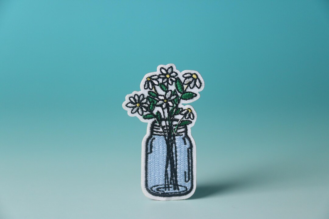 White Flower on the Vase Patch, Iron on Patch, Embroidered Patch ...