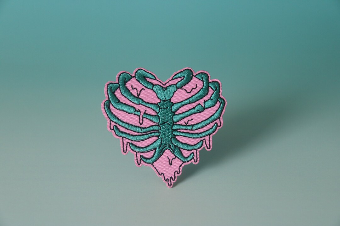Melting Skeleton Pink Heart Patch, Iron on Patch, Embroidered Patch ...