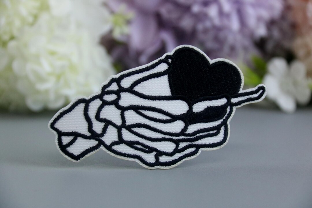Black Heart Patch, Skeleton Hand Patch, Punk, Iron on Patch, Embroidered Patch, Aesthetic Patch ...