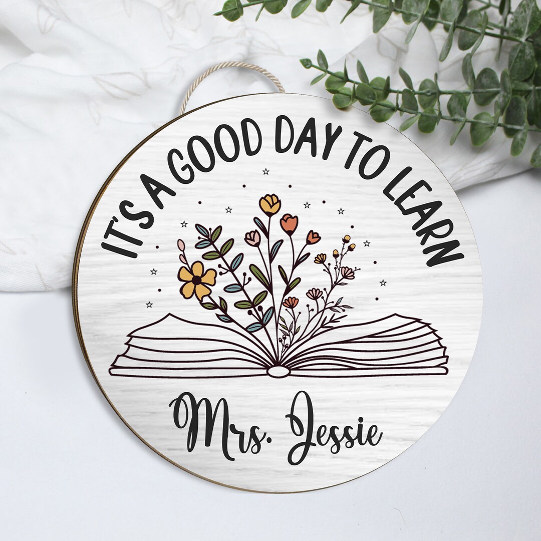 Personalized Teacher Door Hanger,floral Book Classroom Door Hanger ...