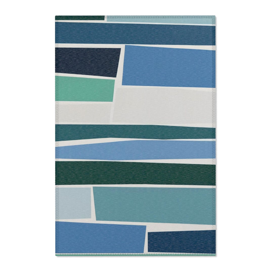Blue Green Abstract Area Rugs, Geometric Modern Bedroom Carpet, Living ...