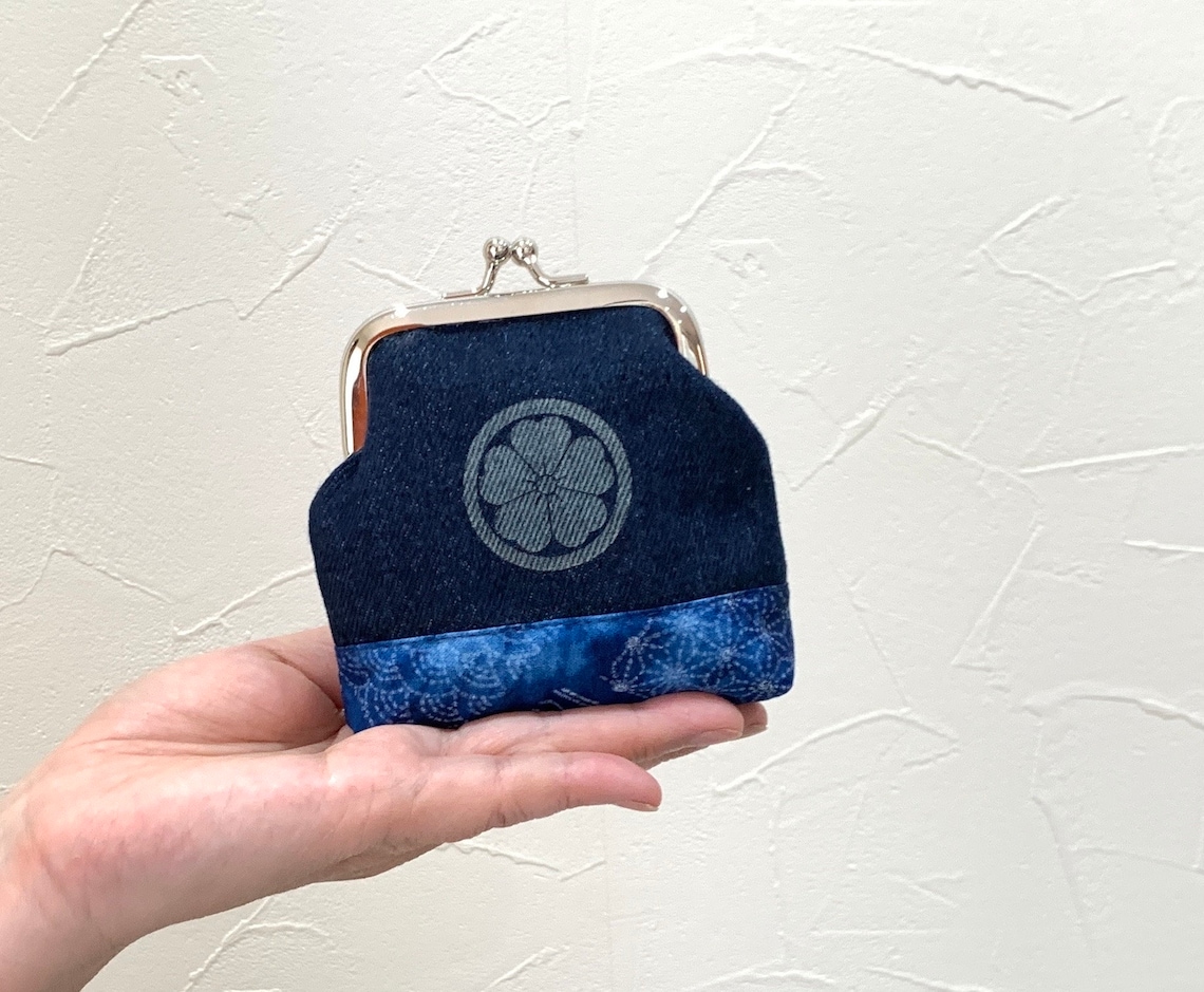 Japanese Gamaguchi, Metal Frame Coin Purse With Kamon, Japanese Kimono ...