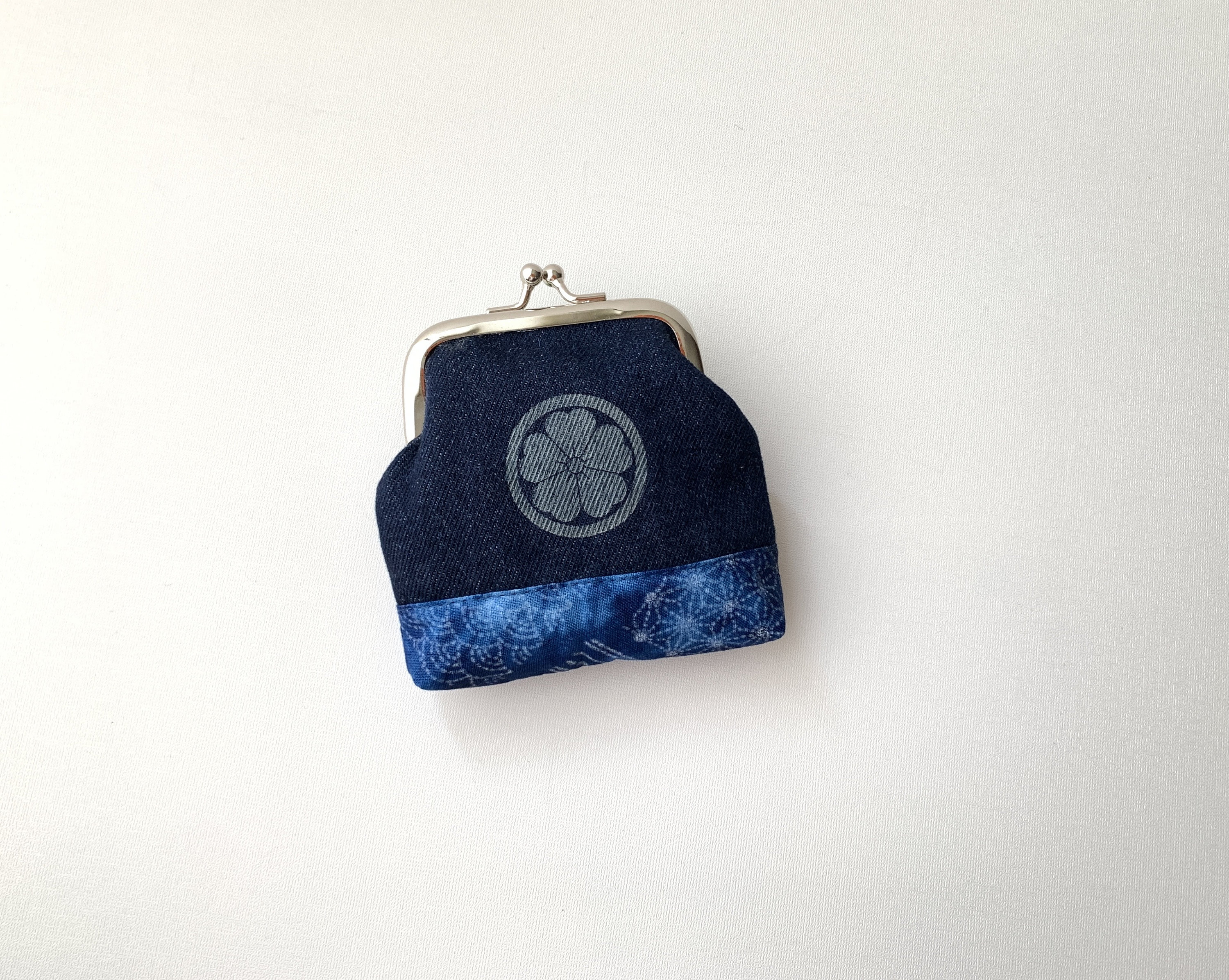 Japanese Gamaguchi, Metal Frame Coin Purse With Kamon, Japanese Kimono ...