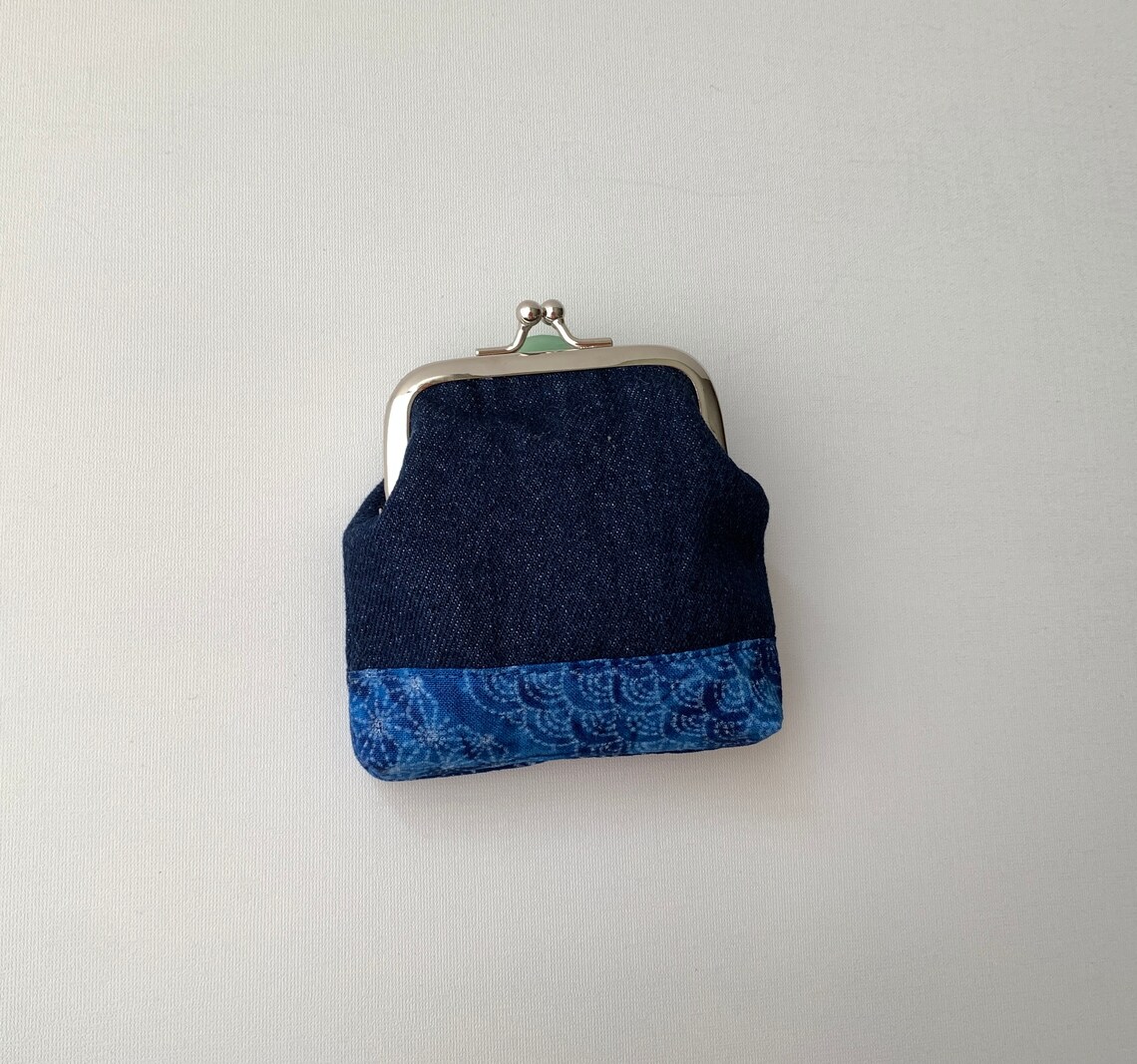 Japanese Gamaguchi, Metal Frame Coin Purse With Kamon, Japanese Kimono ...