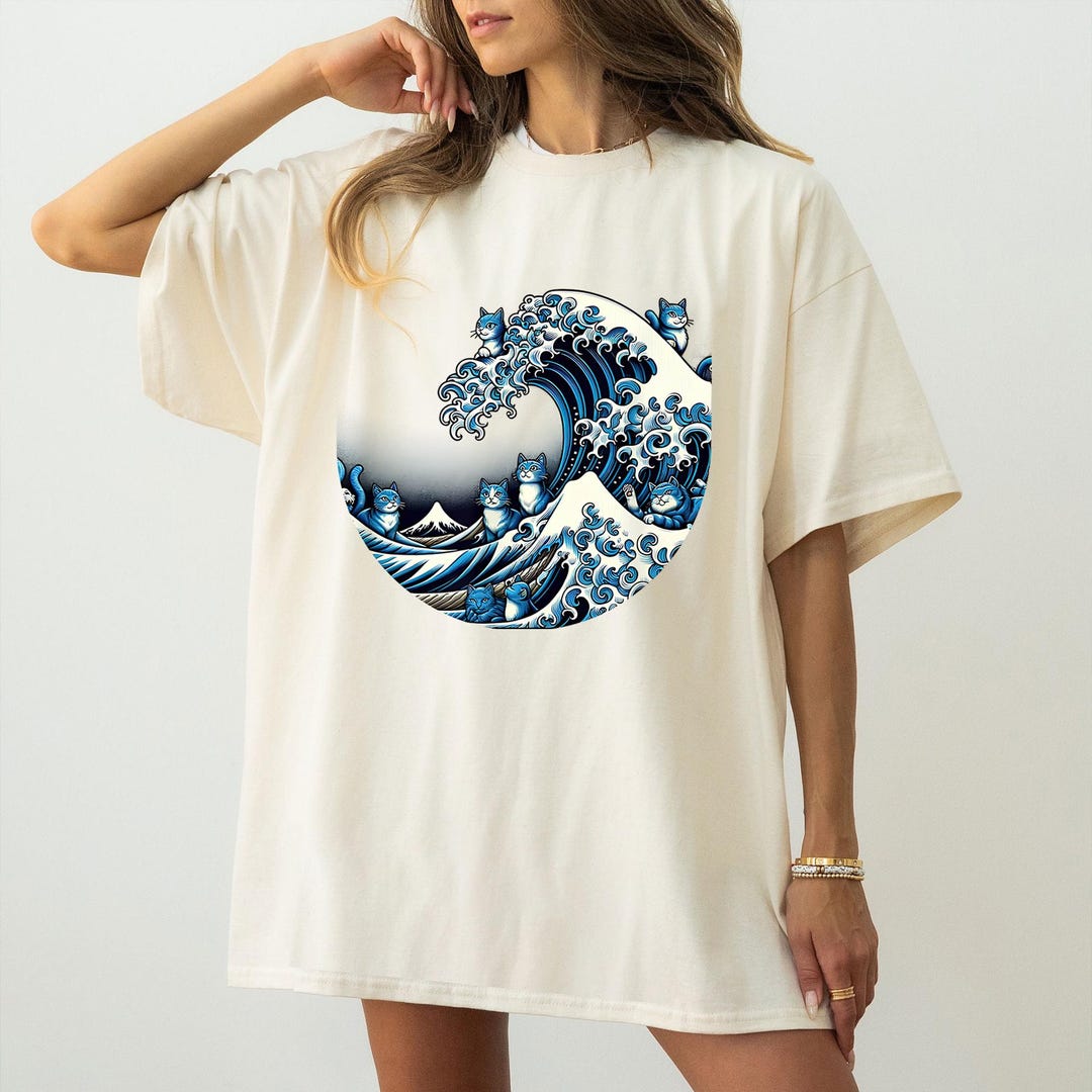 Retro Blue Wave Cat for Kamala T-shirt, Ukiyo-e Inspired Japanese ...