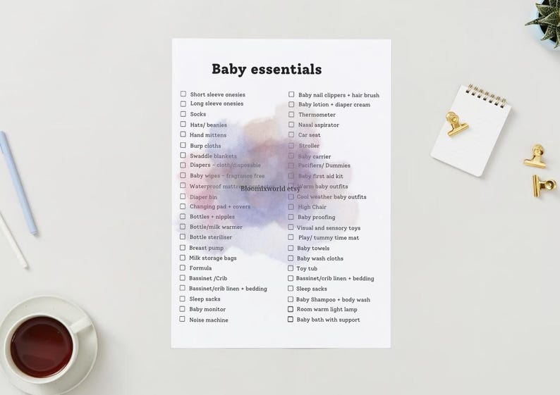 Baby Essentials Checklist Printable Pdf Digital Download - Etsy