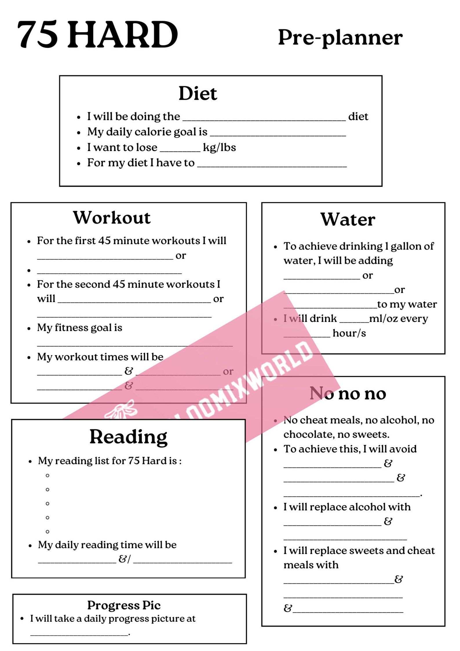 75 Hard Challenge Tracker Bundle, Daily 75 Hard Journal, Tracker Colour ...