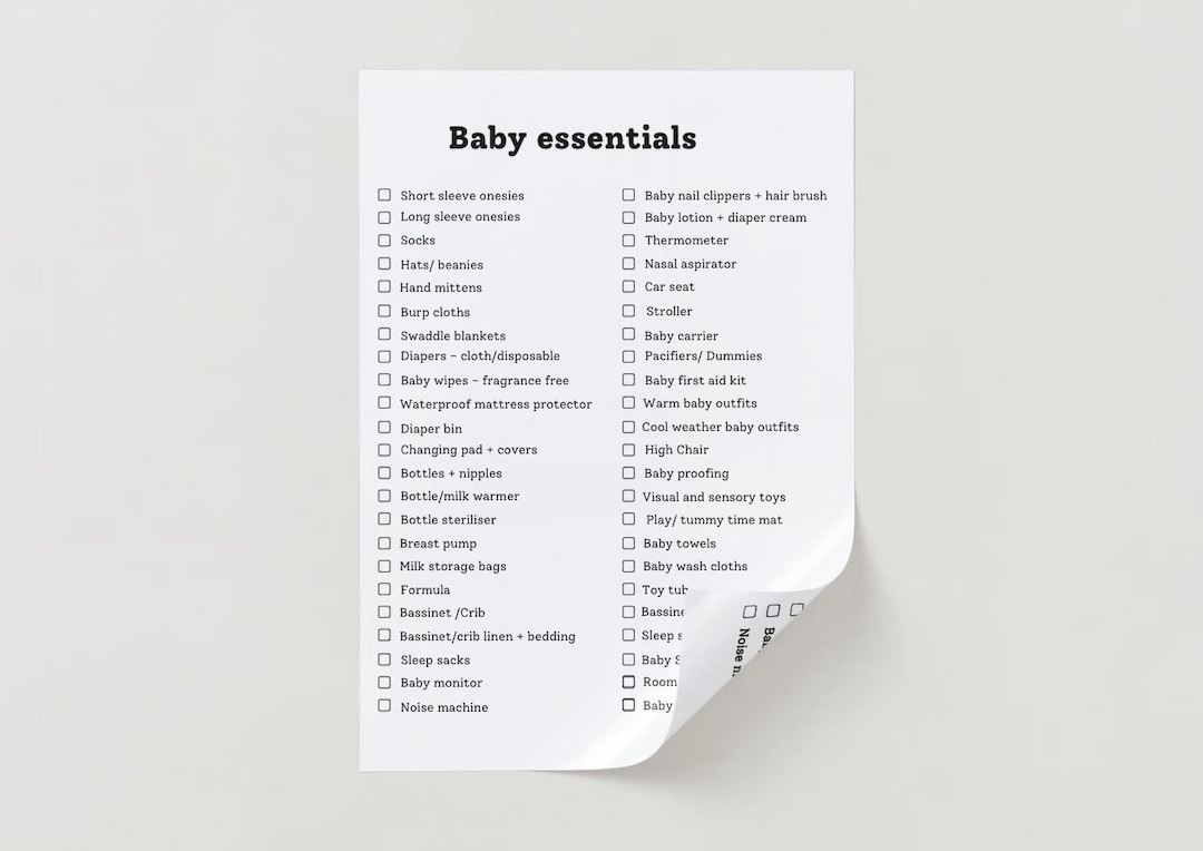Baby Essentials Checklist Printable Pdf Digital Download - Etsy