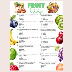 Fruit Trivia Game, Printable Fruit Party Game for Adults & Kids, Fruit ...