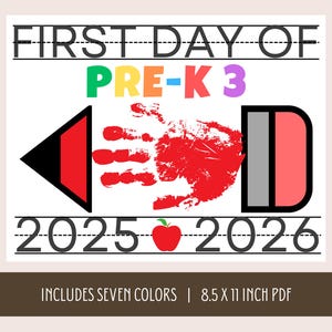 First Day of Prek 3 Handprint Craft, Pencil First Day of School Pre K 3 ...
