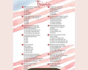 Martin Luther King Jr Trivia for Kids and Adults, MLK Jr Multiple ...