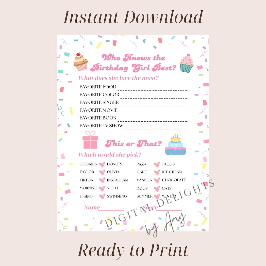 Who Knows the Birthday Girl Best, Birthday Questionnaire Activity ...