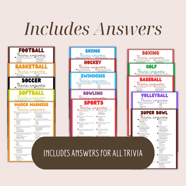 Paquete de trivia deportiva: fútbol, baloncesto, béisbol, bolos y esquí ...