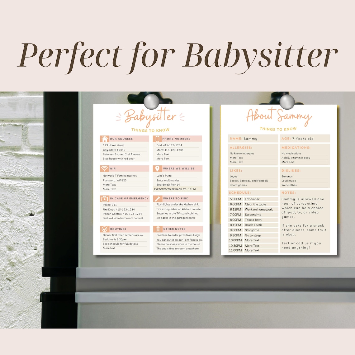 Editable Babysitter Notes Information Sheet, Simple Babysitting ...