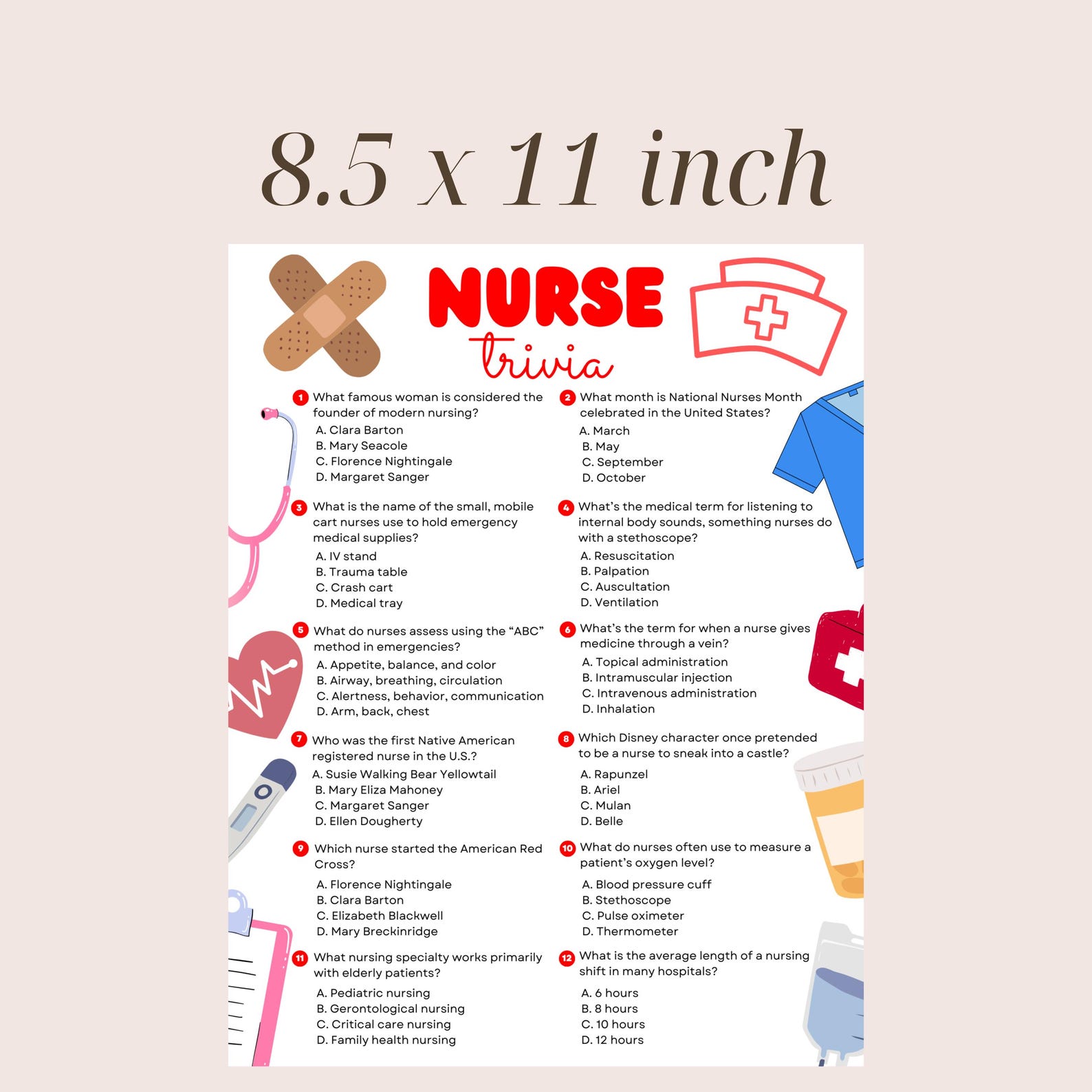Nurse Trivia Game, Printable Nurse Game, Nurse Appreciation, Healthcare ...