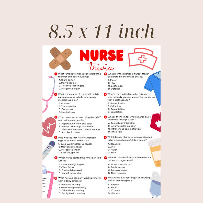 Nurse Trivia Game, Printable Nurse Game, Nurse Appreciation, Healthcare ...