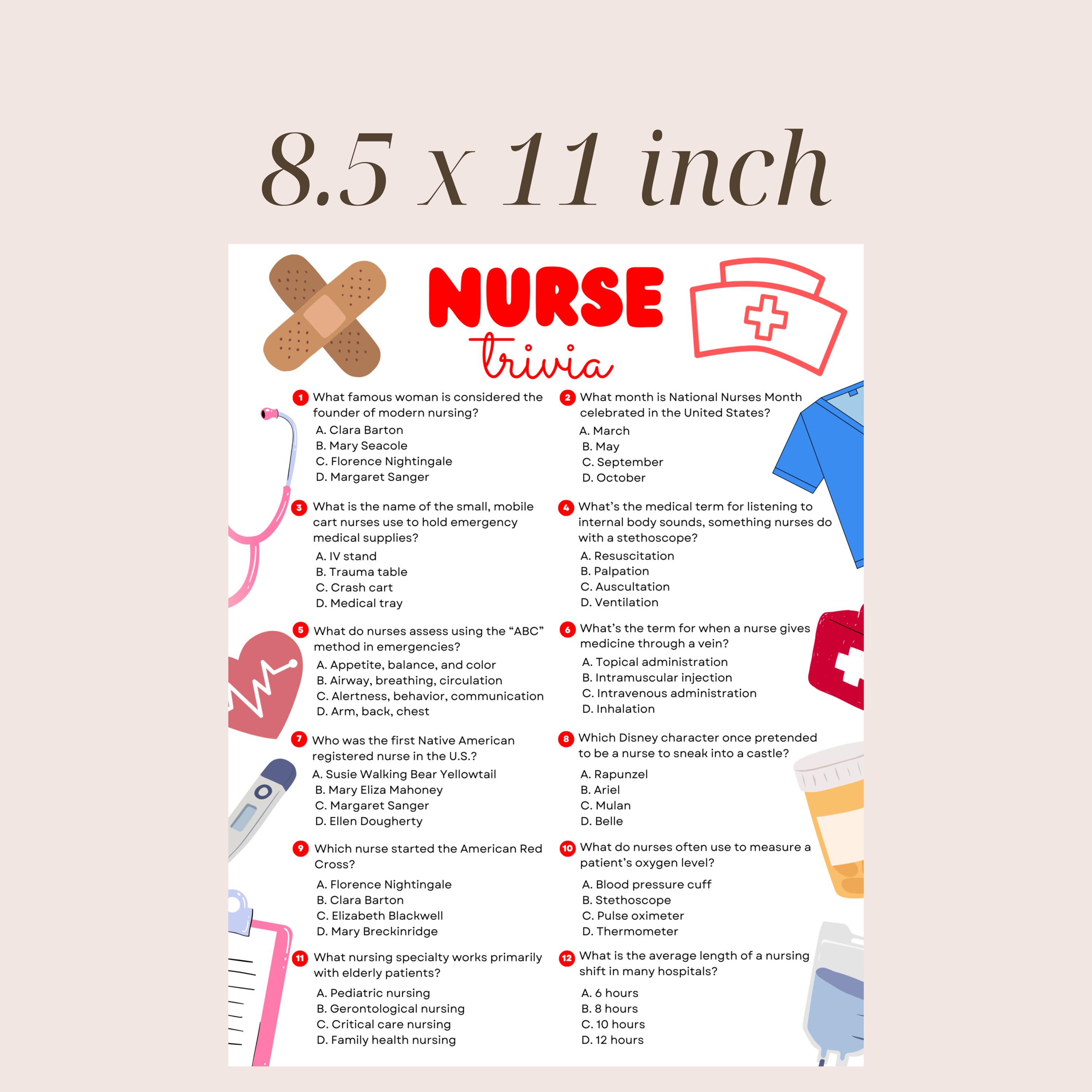 Nurse Trivia Game, Printable Nurse Game, Nurse Appreciation, Healthcare ...