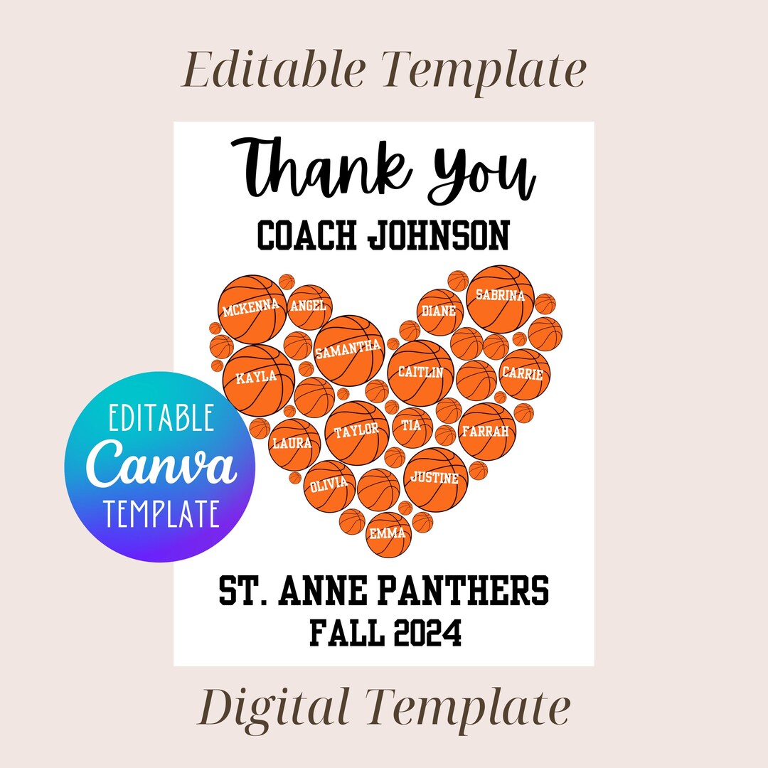 Editable Basketball Coach Appreciation Gift Printable, Signable ...
