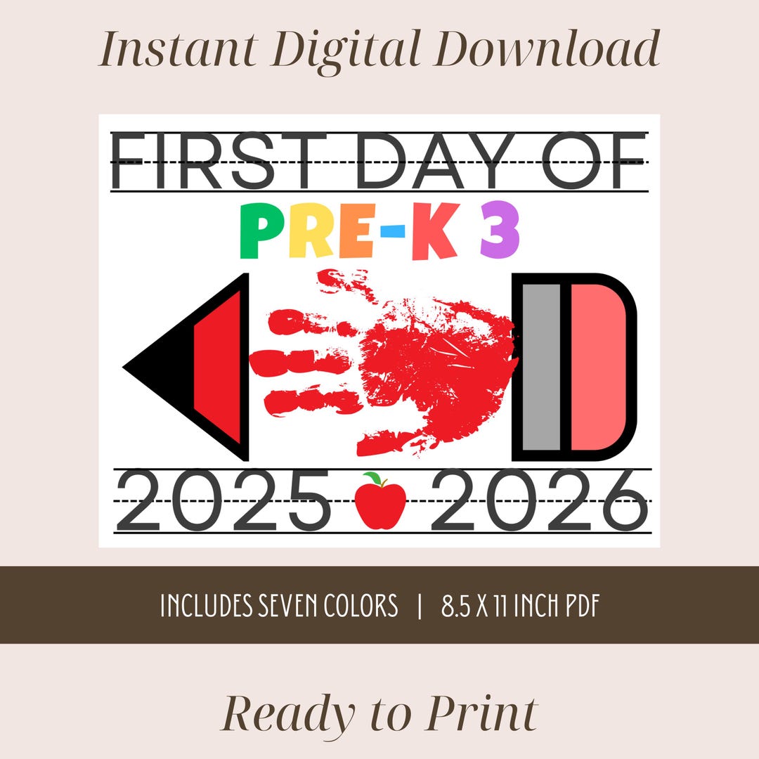 First Day of Prek 3 Handprint Craft, Pencil First Day of School Pre K 3 ...