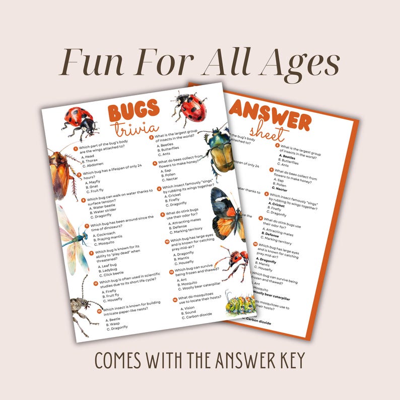 Bug Trivia Game, Printable Insect Party Trivia, Bugs Themed Fun ...