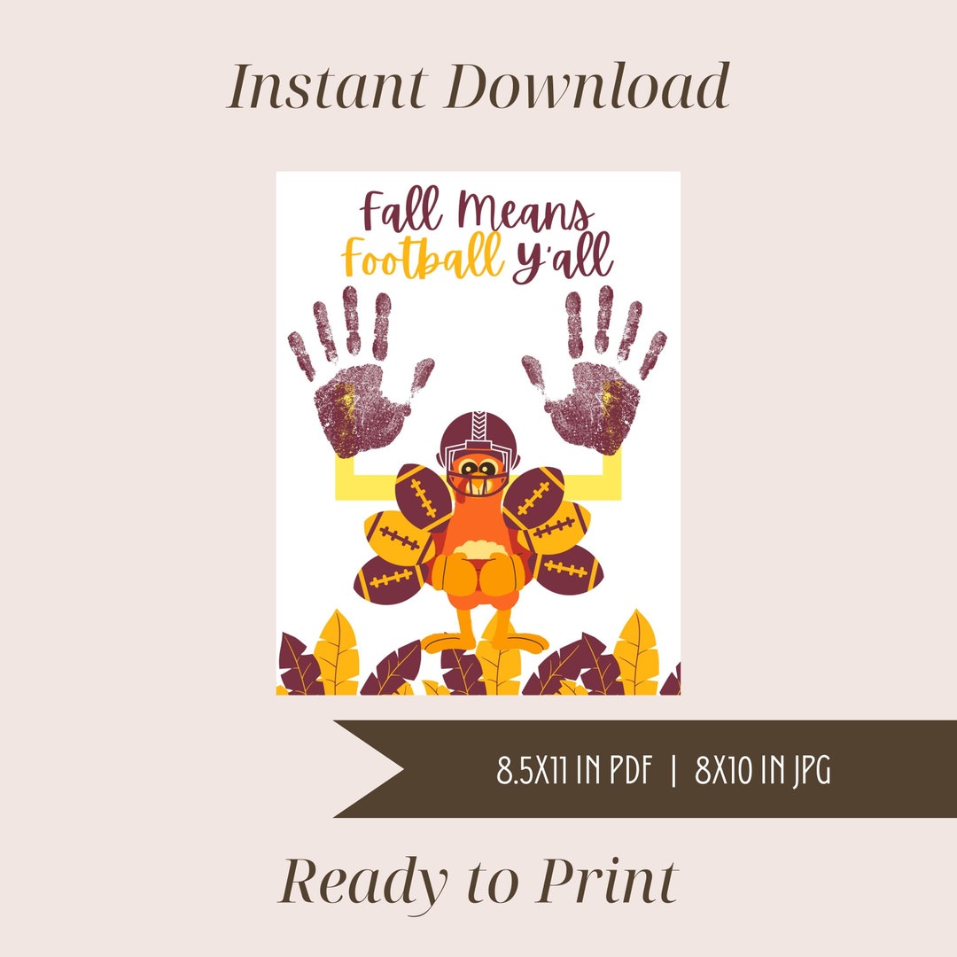 Fall Football Handprint Art, Burgundy and Gold Turkey Football ...