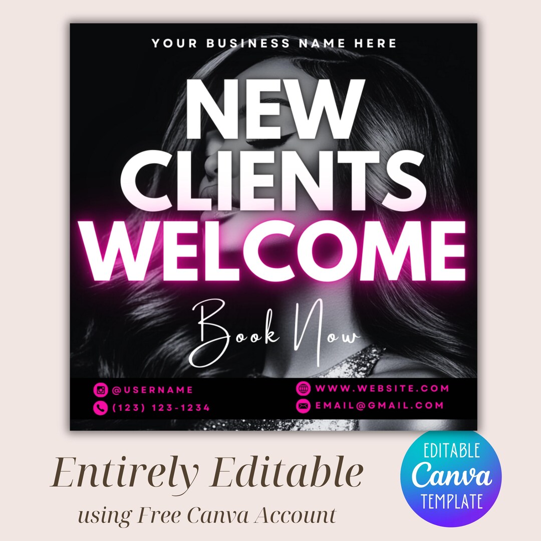 New Clients Welcome Booking Flyer, Editable Canva Template Hair Flyer ...