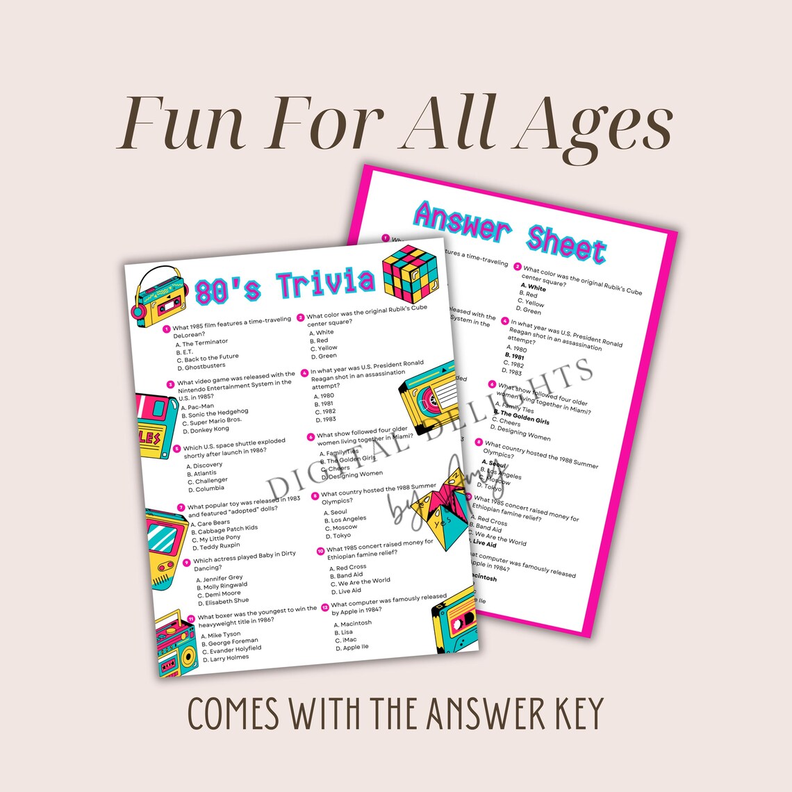 1980's Trivia Game, Printable Trivia Questions, 1980s Themed Party ...