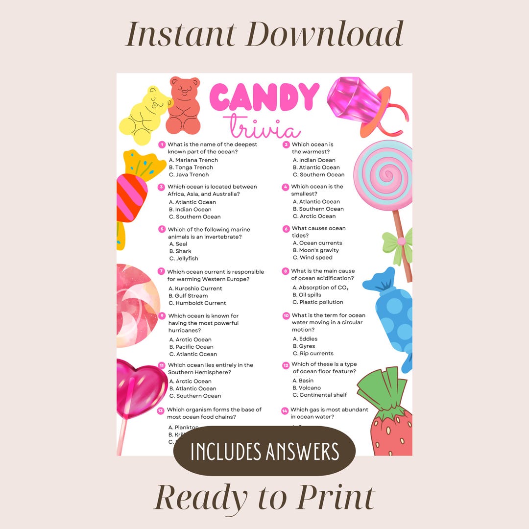 Candy Trivia Game, Printable Candy Game for Kids & Adults, Sweets ...