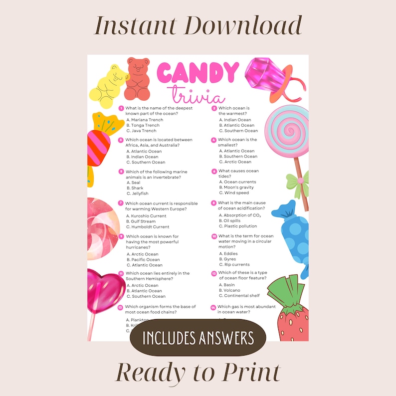 Candy Trivia Game, Printable Candy Game for Kids & Adults, Sweets ...