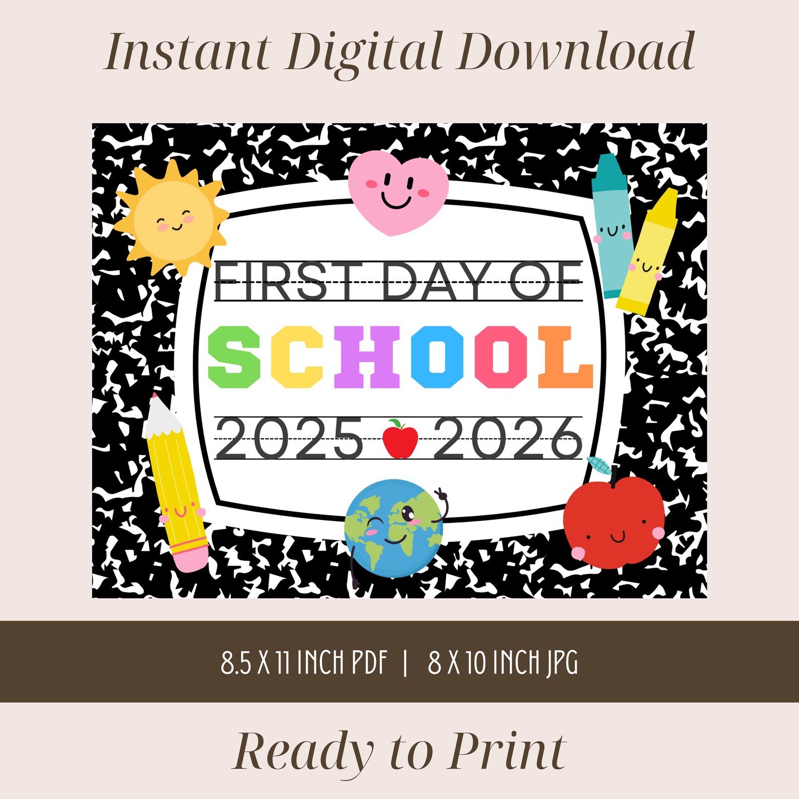 First Day of School Sign, Back to School Printable, Composition ...