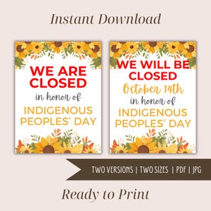 We Are Closed for Indigenous Peoples Day Printable Sign, We Will Be ...