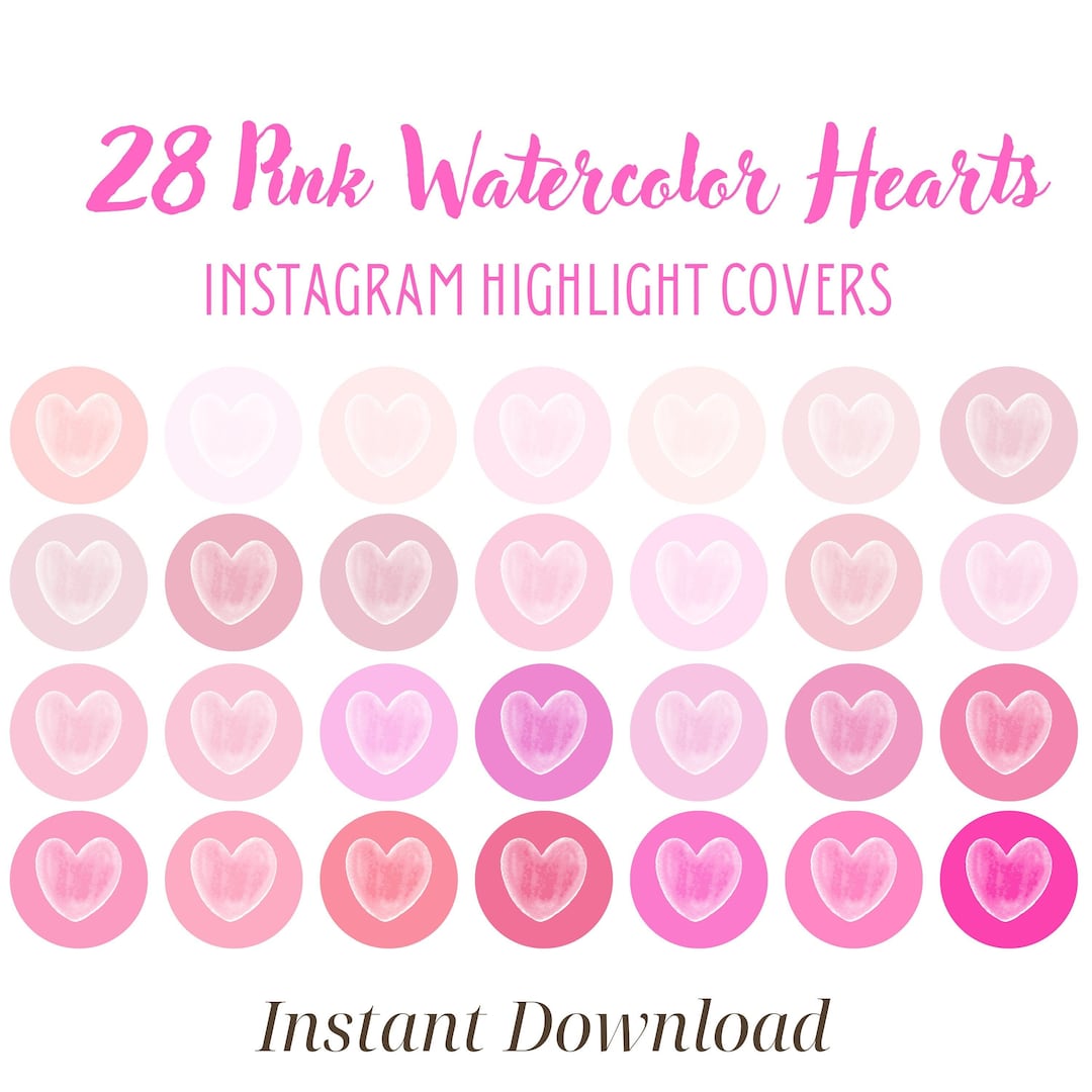 28 Pink Instagram Highlight Covers, Watercolor Hearts IG Story Icons ...