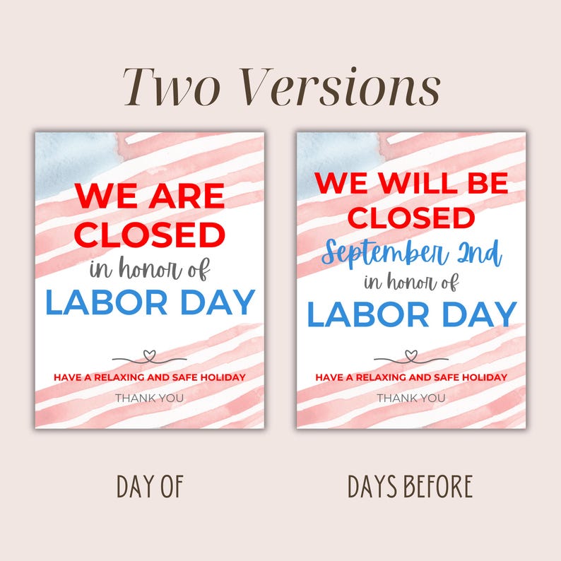 We Are Closed for Labor Day Printable Sign, We Will Be Closed for Labor ...