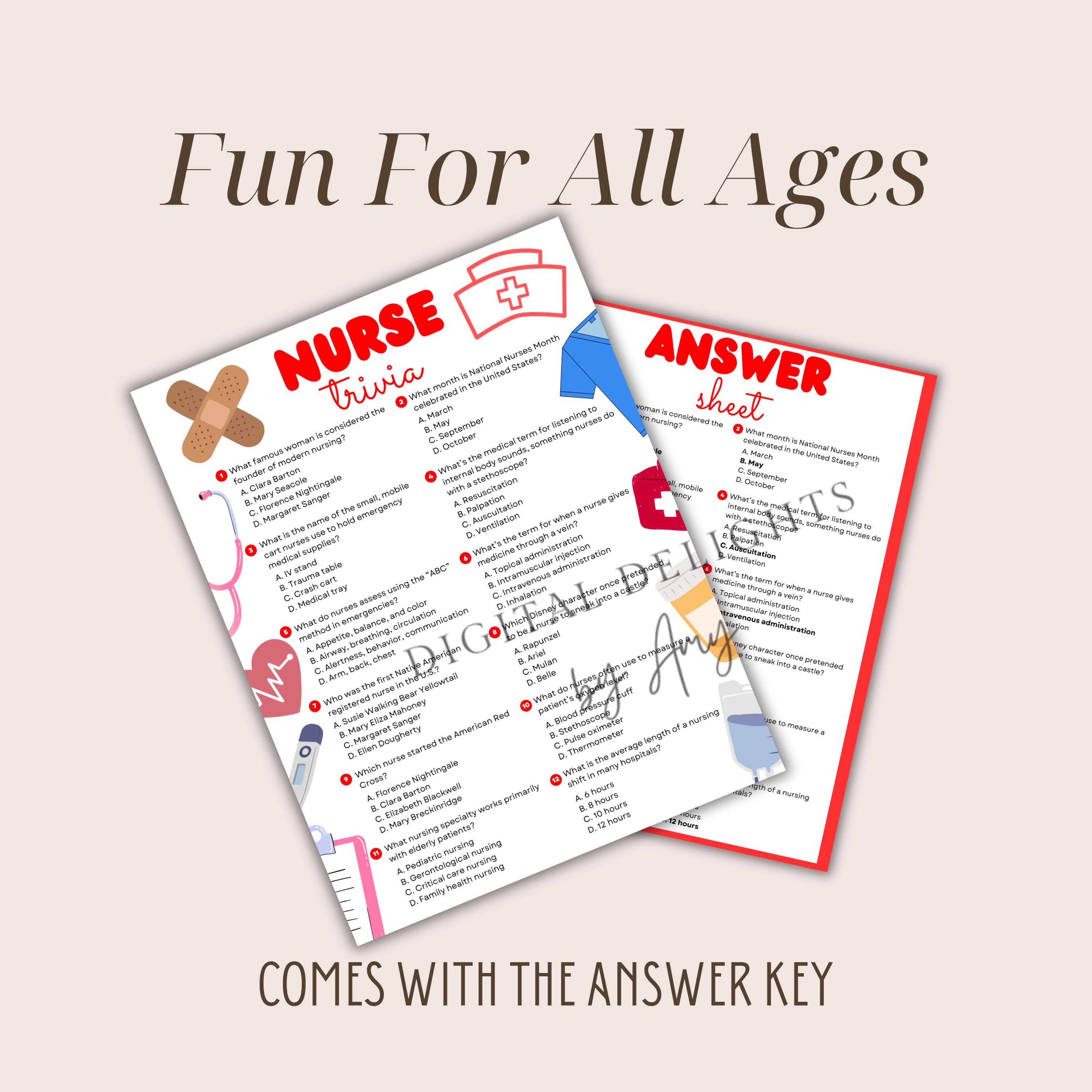 Nurse Trivia Game, Printable Nurse Game, Nurse Appreciation, Healthcare ...