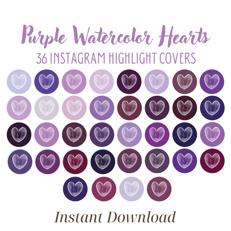 36 Purple Instagram Highlight Covers, Watercolor Hearts IG Story Icons ...