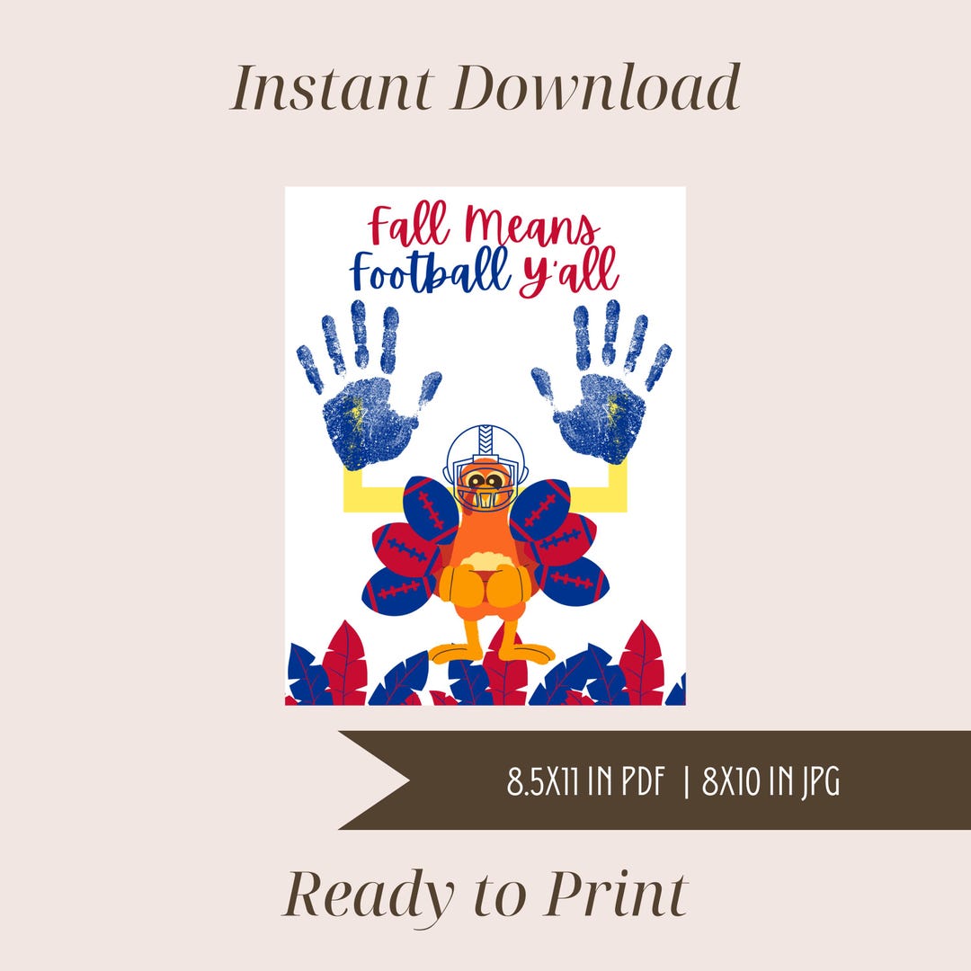 Fall Football Handprint Art, Royal Blue and Red Turkey Football ...