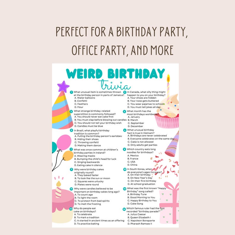 Weird Birthday Trivia Game, Fun Birthday Activity for Adults and Kids ...