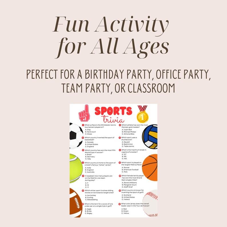 Sports Trivia Game, Printable Sports Party Game for Adults & Kids ...