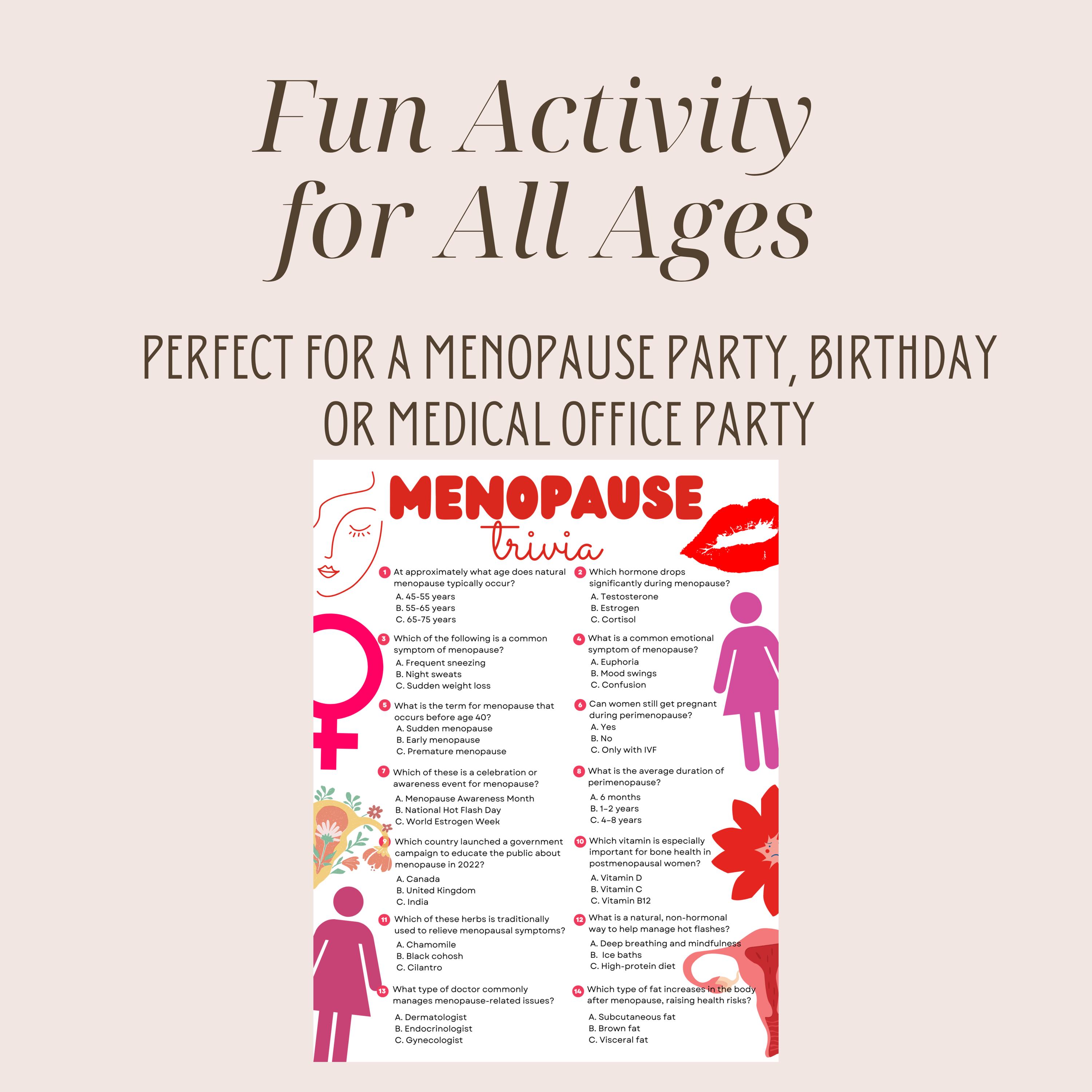 Menopause Trivia Game, Printable Menopause Party Trivia, Woman Themed ...