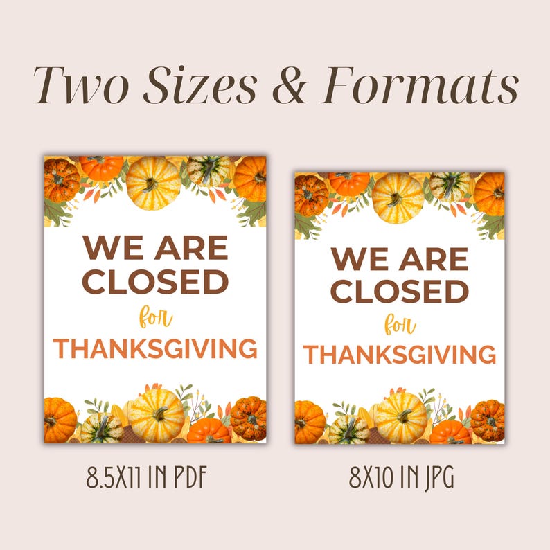 We Are Closed for Thanksgiving Day Printable Sign, We Will Be Closed ...