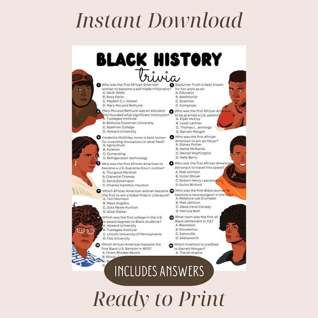 Black History Trivia Game, African American History Quiz, Black Culture ...