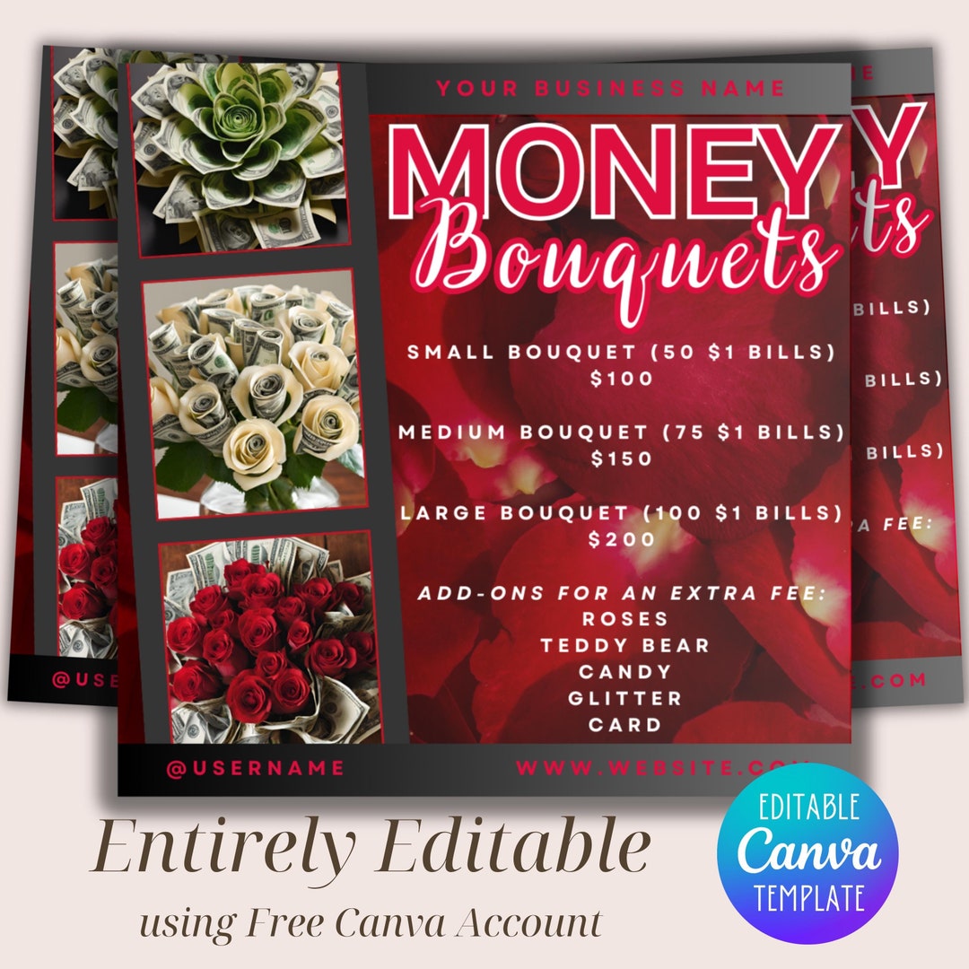 Money Bouquets Flyer Canva Template, Social Media Ad Instagram Post ...