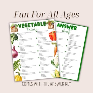 Vegetable Trivia Game, Printable Vegetable Party Trivia, Veggie Themed ...