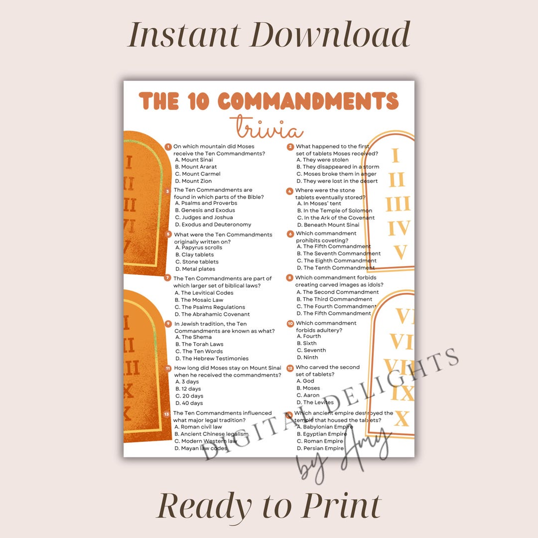10 Commandments Trivia Game for Kids, Printable Sunday School Bible ...