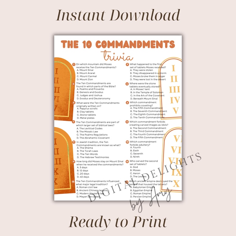 10 Commandments Trivia Game for Kids, Printable Sunday School Bible ...