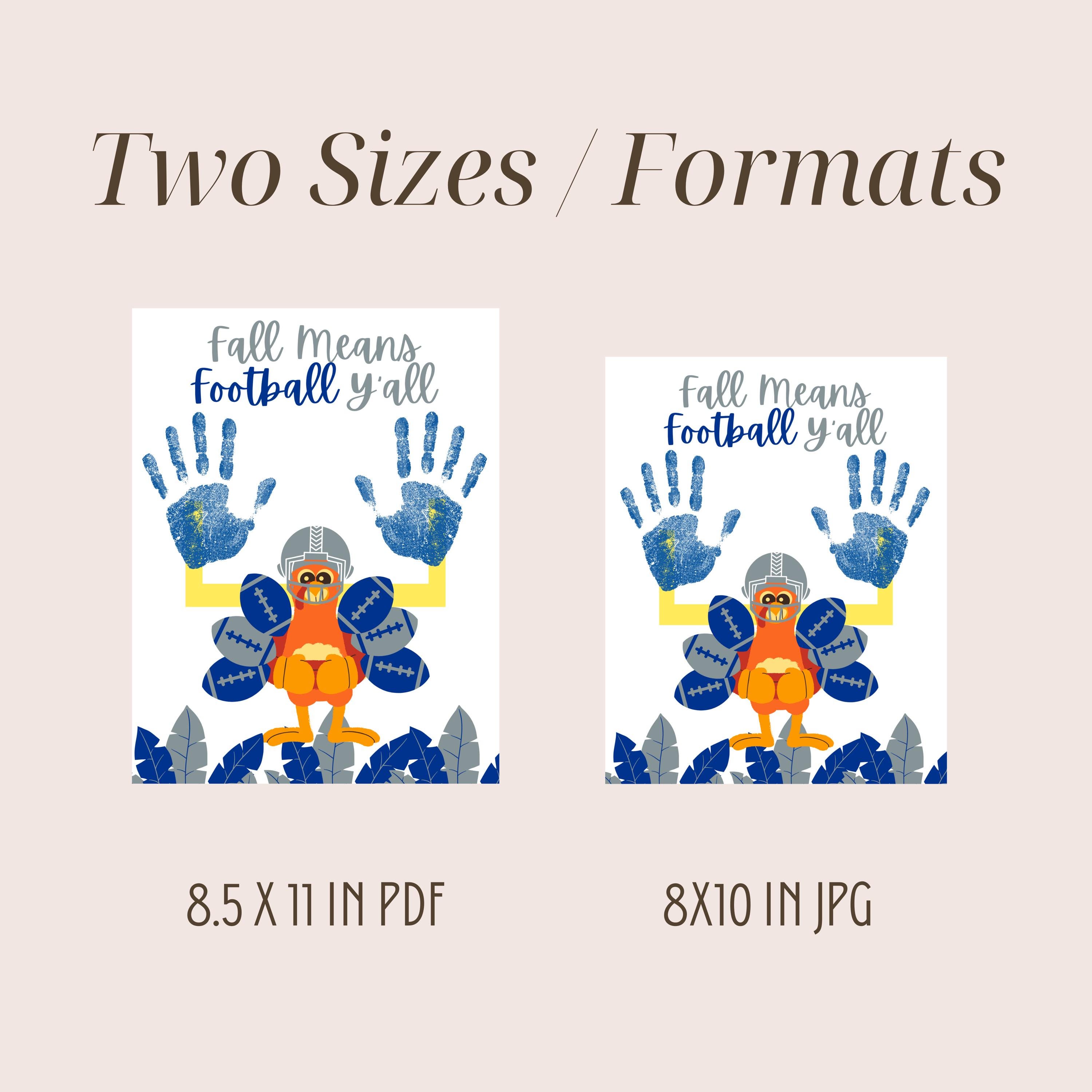 Fall Football Handprint Art, Royal Blue and Silver Football Handprint ...